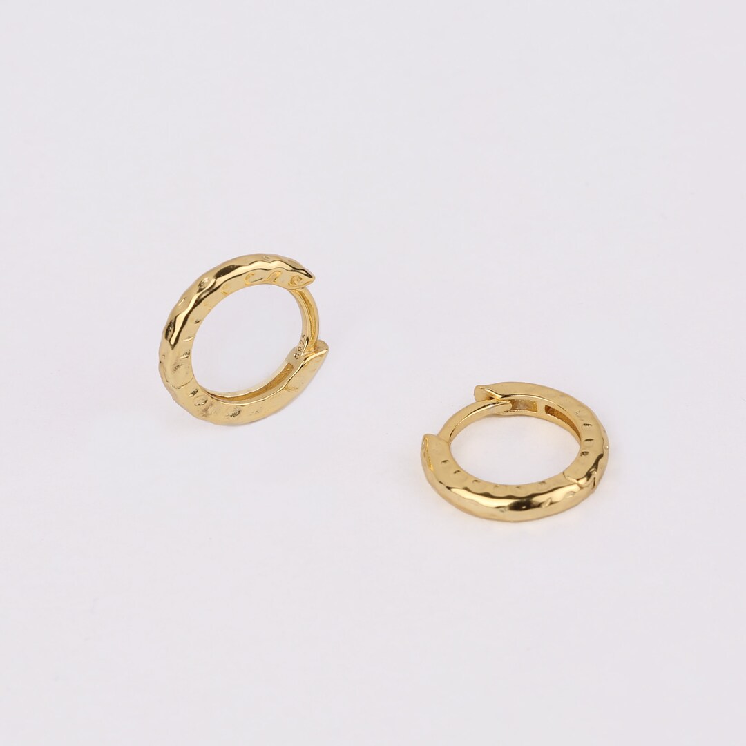 Hammered Huggie Hoop Earrings, Sterling Silver Small Hoop Earrings ...