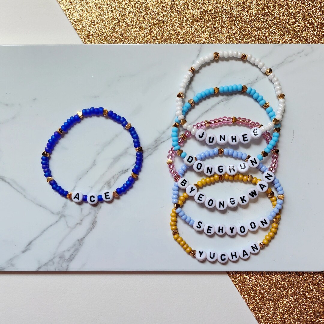 A.C.E Bracelet With Gold Hearts - Custom Kpop Elastic Bracelet - Etsy