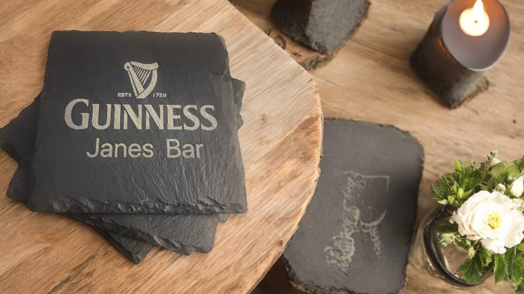 Guinness Slate Coasters: Engraved Irish Stout Drink Coasters (set of 4 ...
