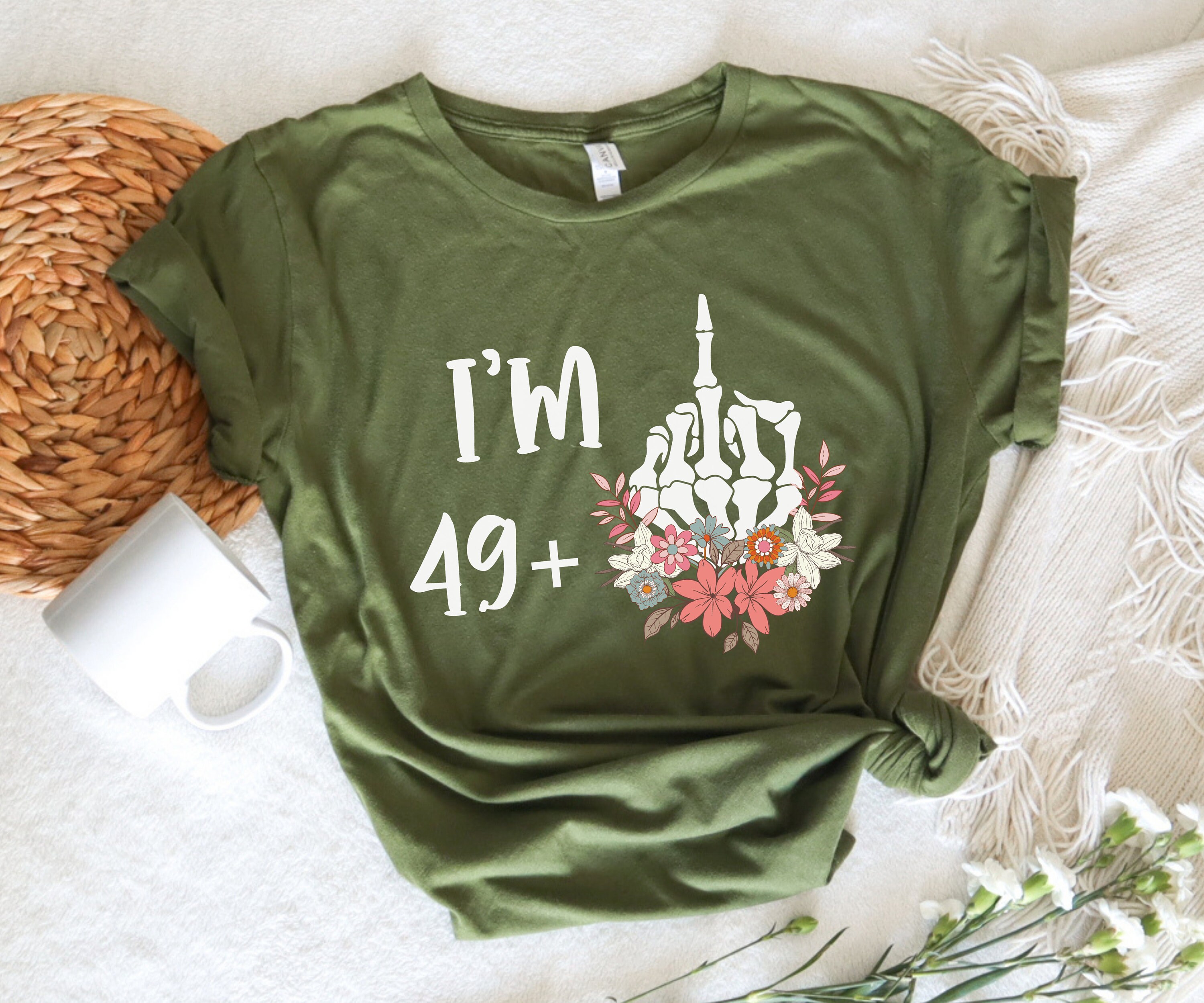 Custom Age Floral Skeleton Hand Birthday Tee, 50th/40/30 Bday T-shirt ...