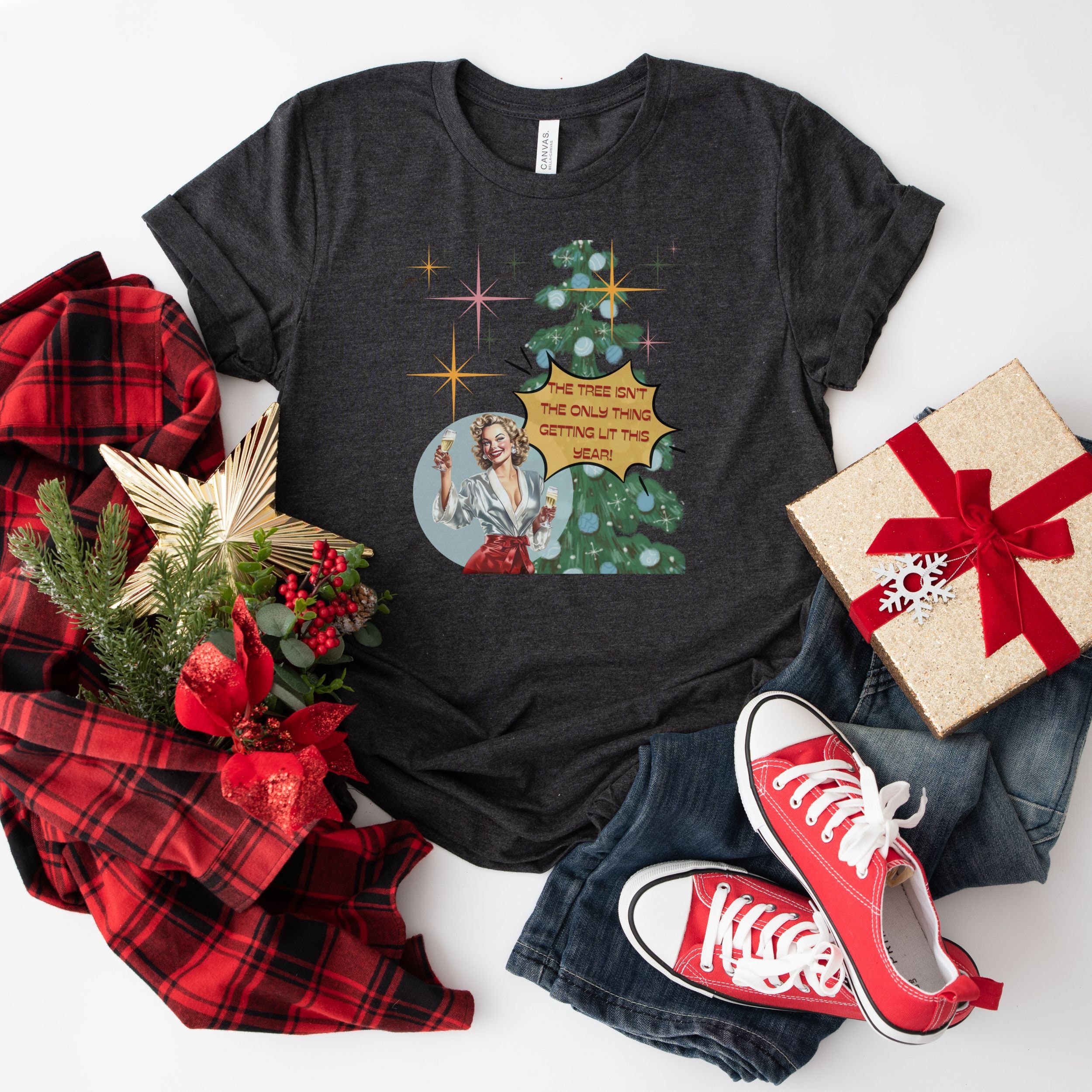 Getting Lit Vintage Christmas Shirt, Retro Housewife Holiday Tee ...