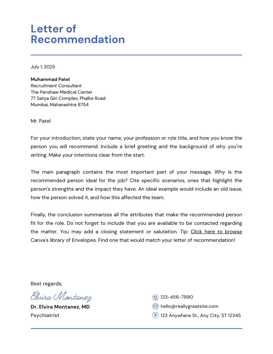 Letter of Recommendation Template - Etsy