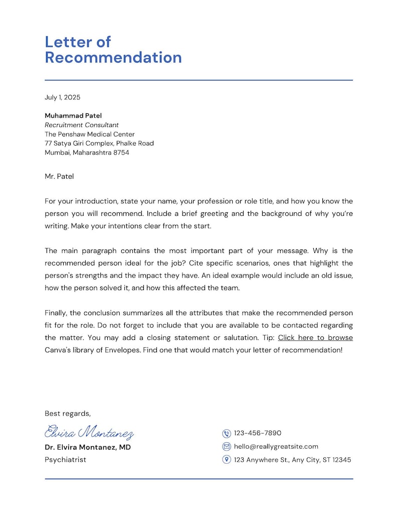 Letter of Recommendation Template - Etsy