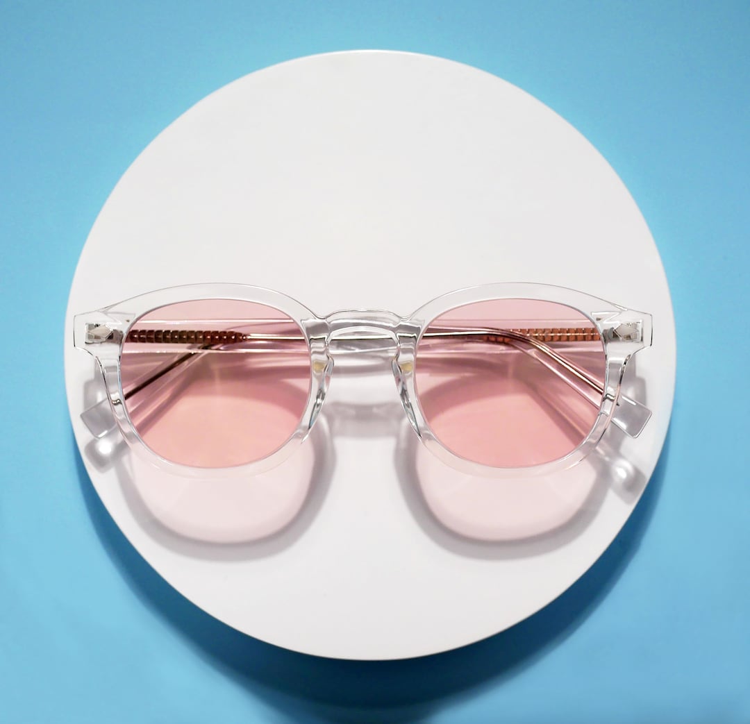 Round Crystal Frame Glasses, Pink Tinted Lens, Diamond Rivets - Etsy