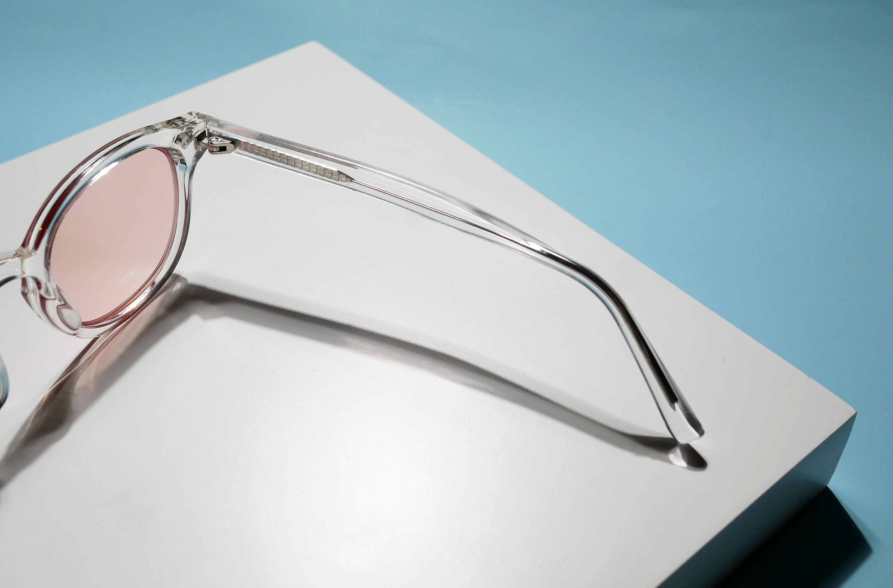 Round Crystal Frame Glasses, Pink Tinted Lens, Diamond Rivets - Etsy