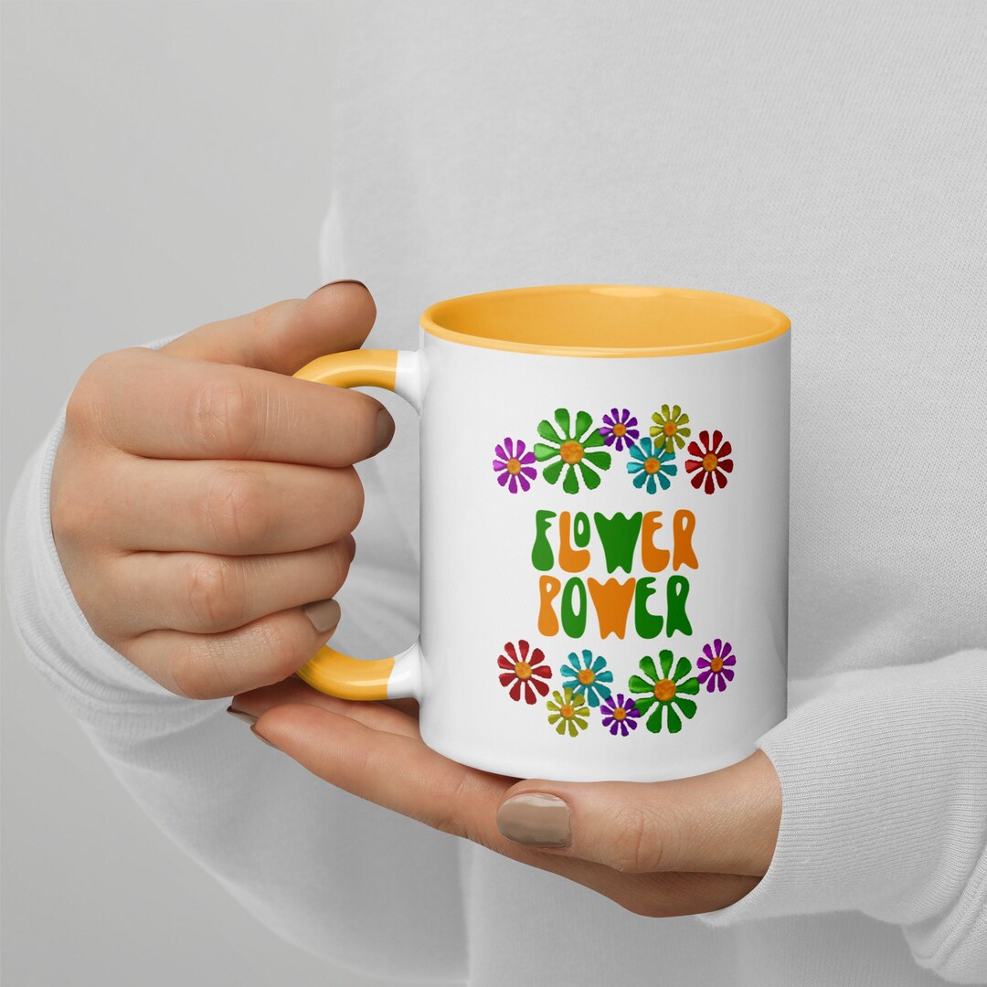 Flower Power Mug With Yellow, Gold and Green Colors Inside and Out - Etsy