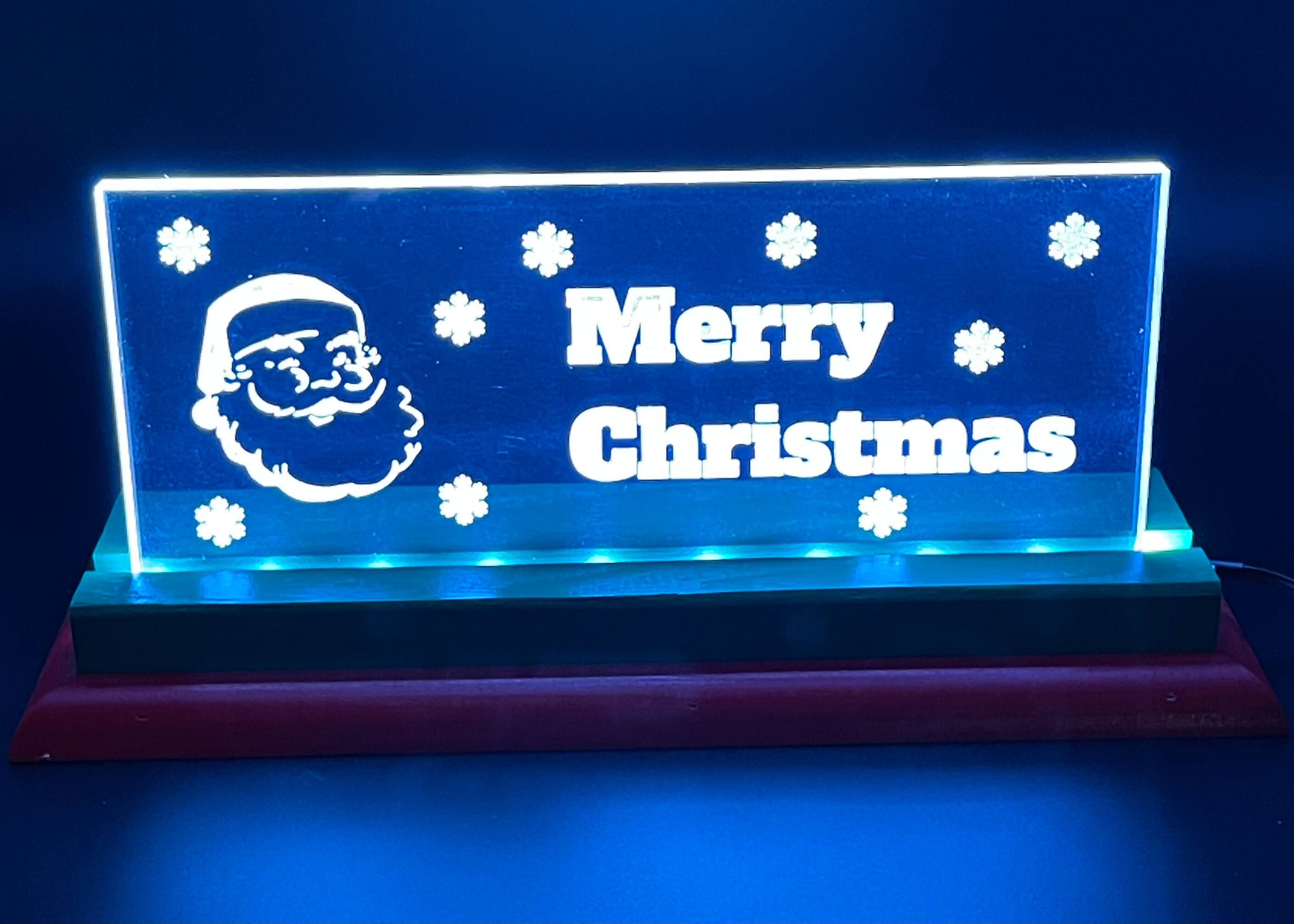 CNC Designs: Christmas Santa LED Sign With Solid Wood Base. - Etsy