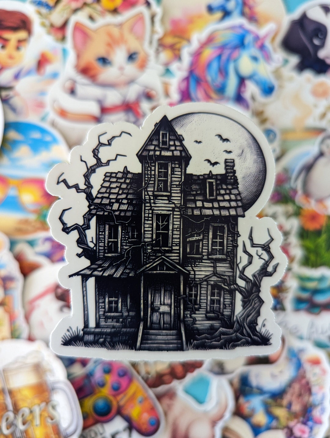 Haunted House Sticker - Etsy