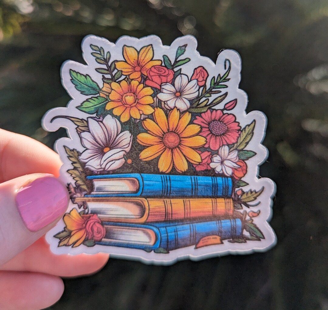 Floral Book Stack Sticker - Etsy