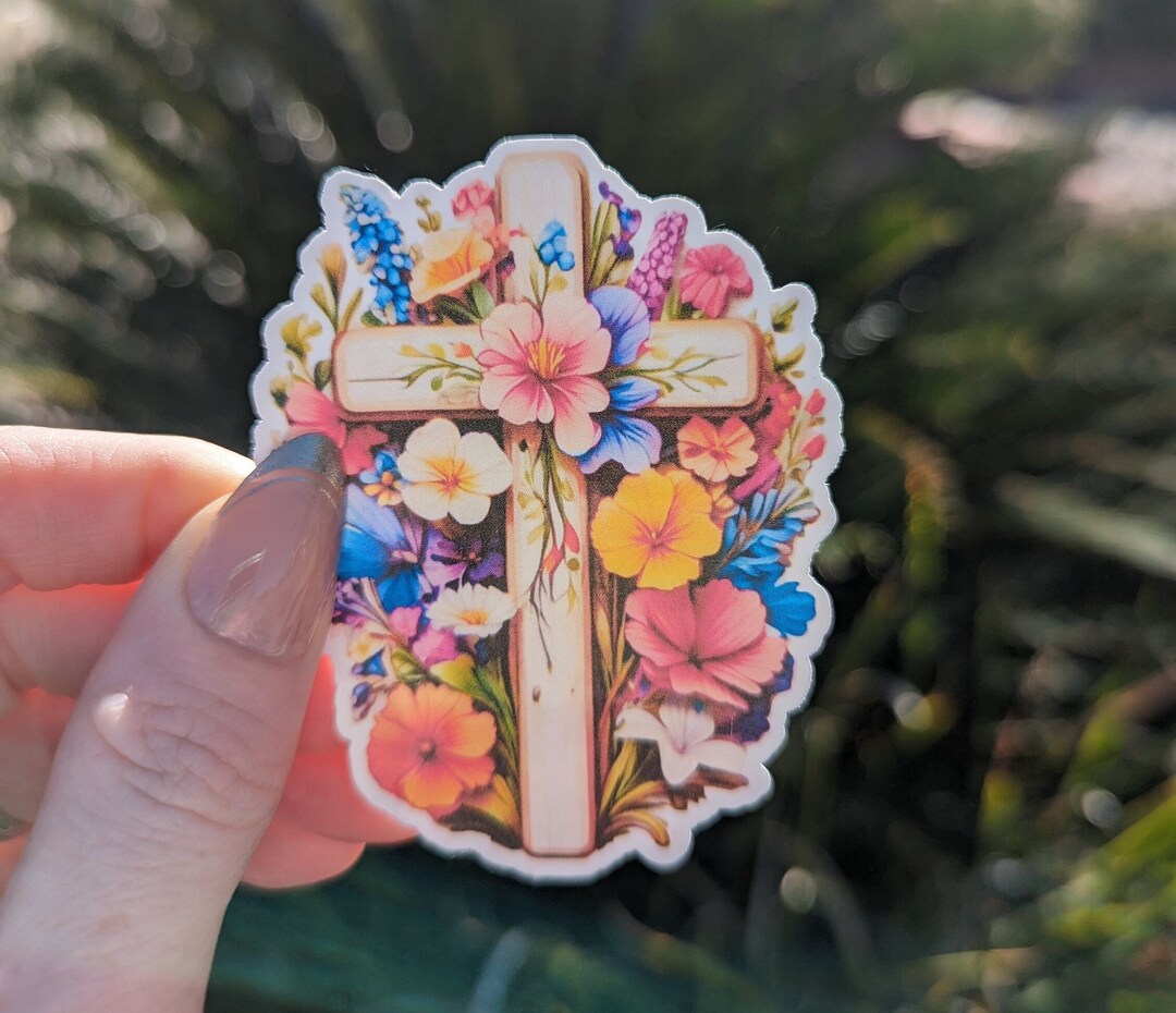 Floral Cross Sticker - Etsy