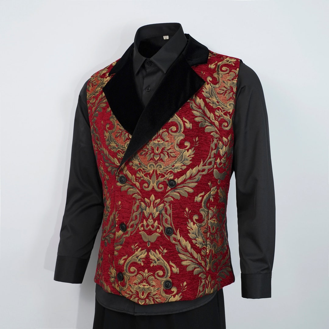 Red Floral Steampunk Vest Gothic Paisley Victorian Waistcoat ...