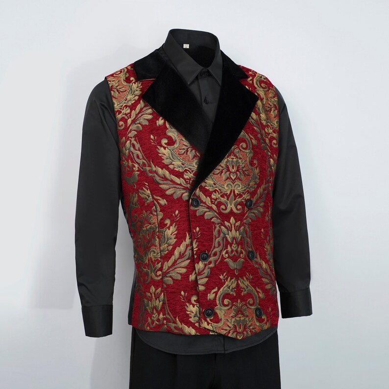 Red Floral Steampunk Vest Gothic Paisley Victorian Waistcoat ...