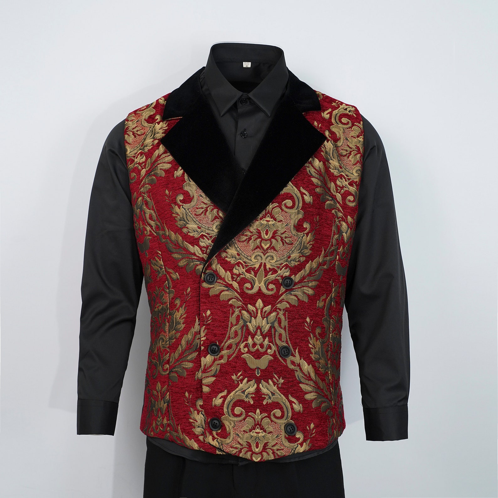 Red Floral Steampunk Vest Gothic Paisley Victorian Waistcoat ...