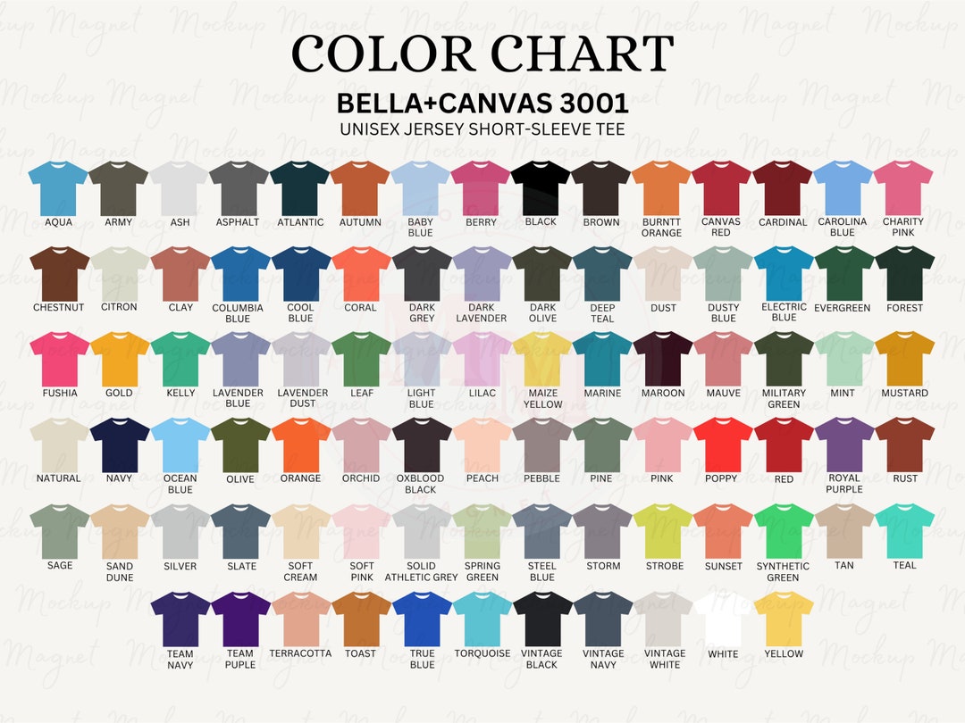 Editable Bella Canvas 3001 Color Chart Canva Template T-shirt - Etsy