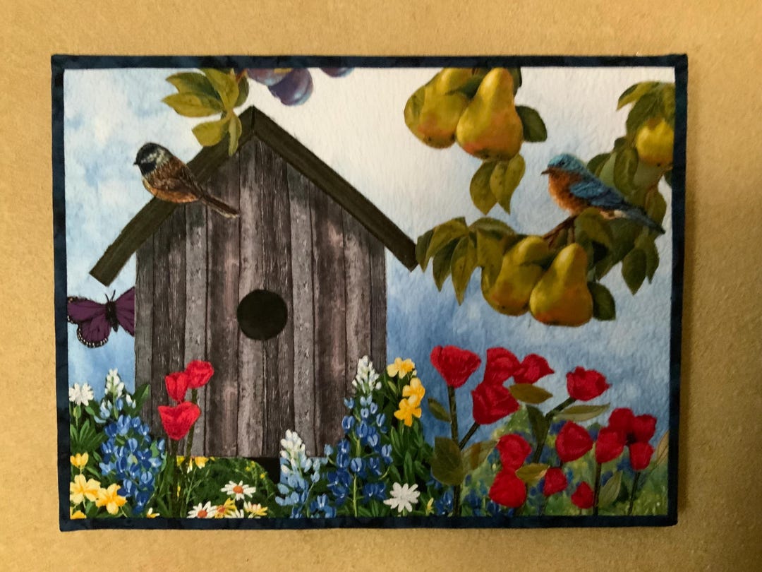 126 “birdhouse” 12x16 Fabric Collage - Etsy