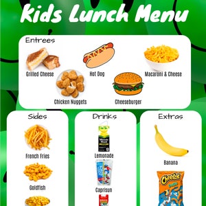 Kids Food Menu, Custom Menu for Kids, Picky Eater Menu, Breakfast Menu ...