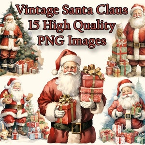 Vintage Santa Claus Clipart, Retro Christmas Watercolor PNG Clip Art ...
