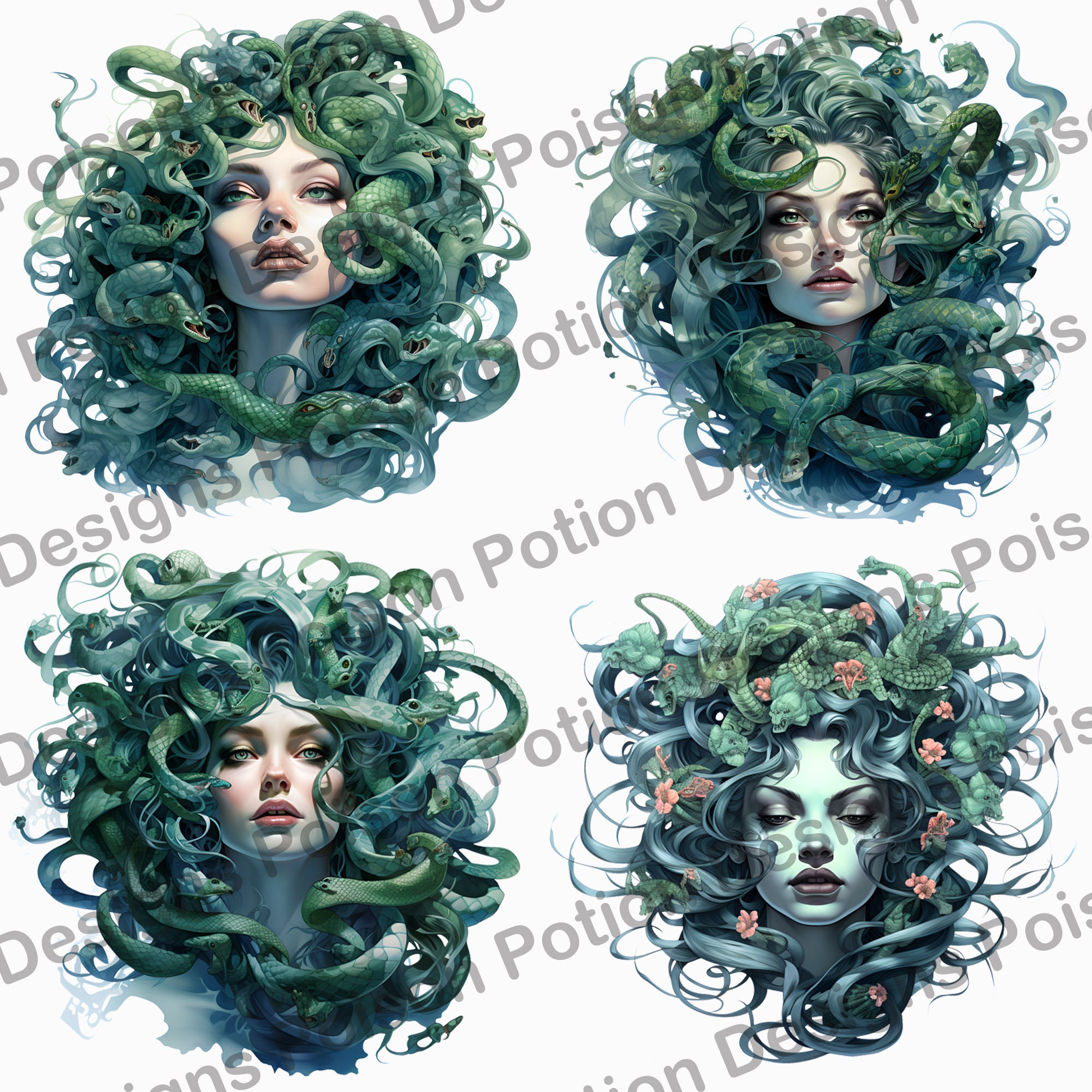 Fantasy Medusa Clipart, Greek Mythology Watercolor PNG Clip Art, Snake ...