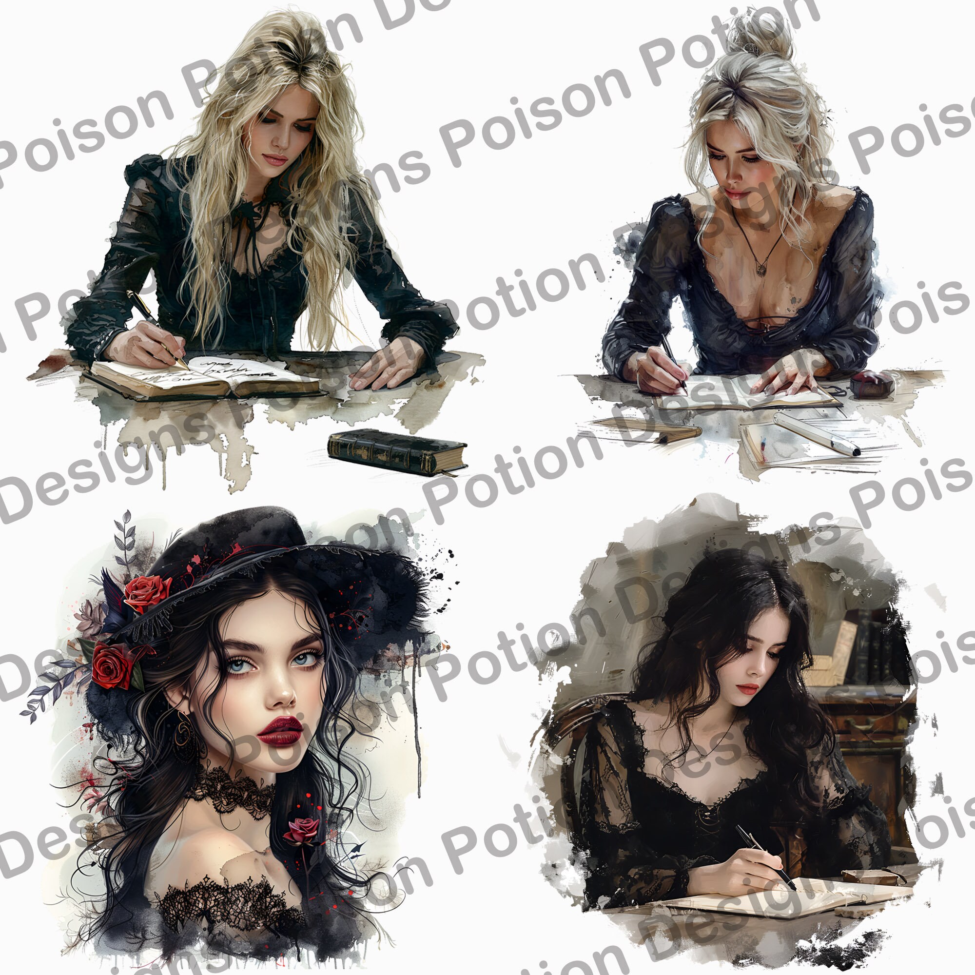 Dark Academia Clipart, Gothic Watercolor PNG Clip Art, Books, Library ...