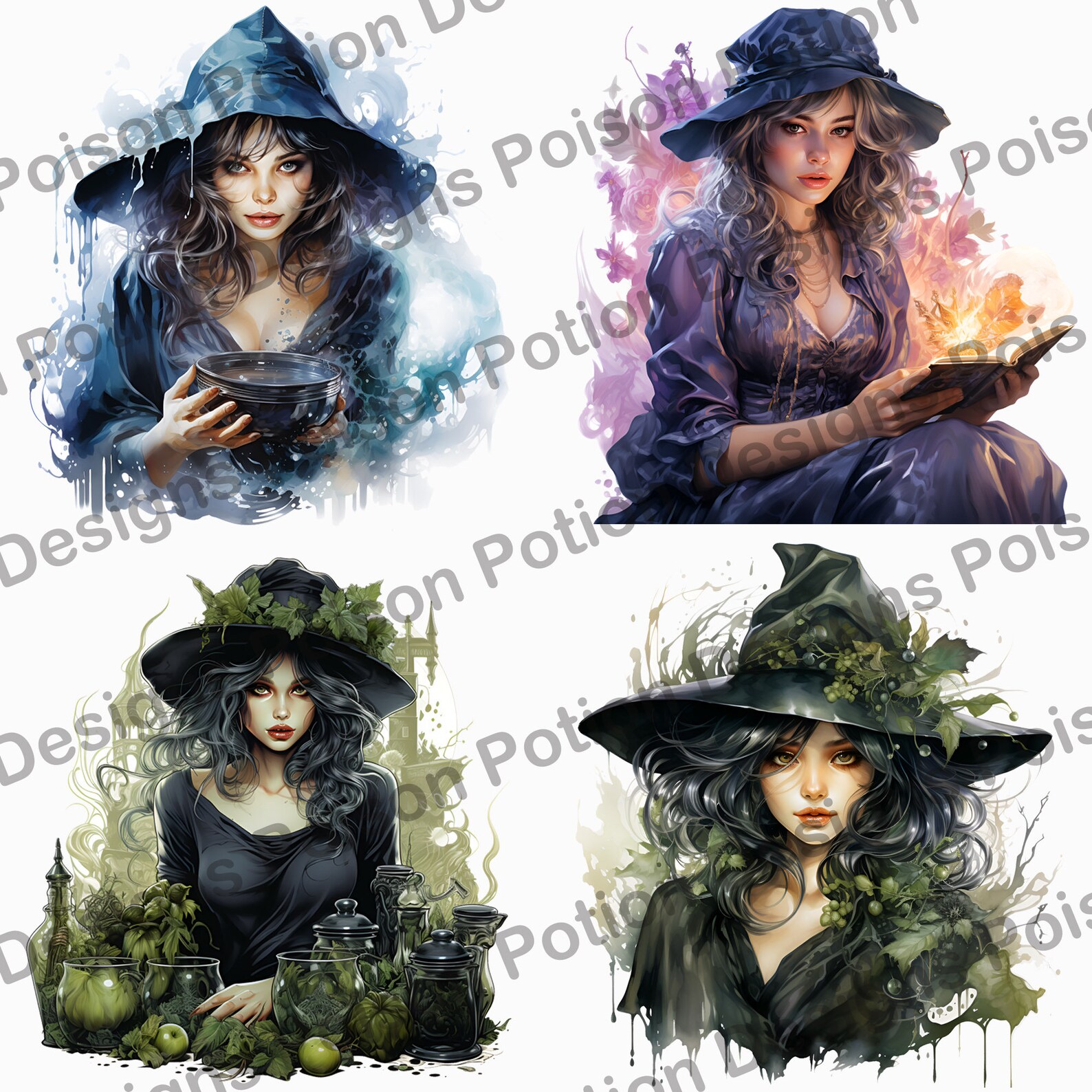 Witchy Woman Clipart, Fantasy Watercolor PNG Clip Art, Fortune Teller ...