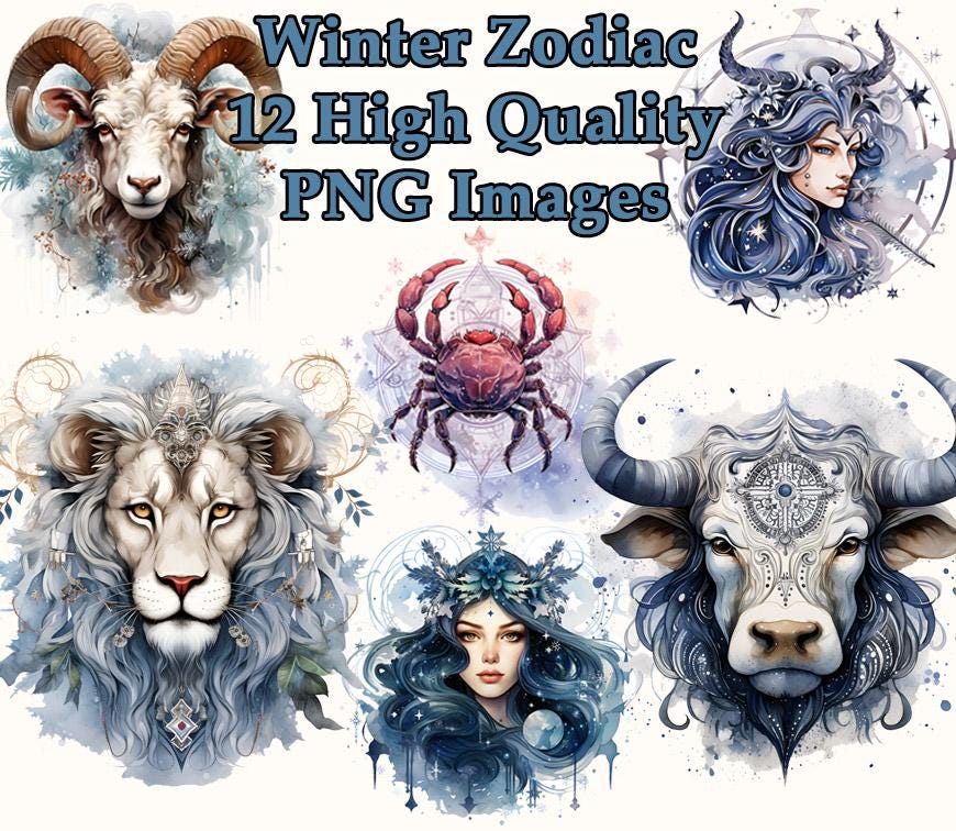 Winter Zodiac Clipart, Astrology Watercolor PNG Clip Art, Taurus ...