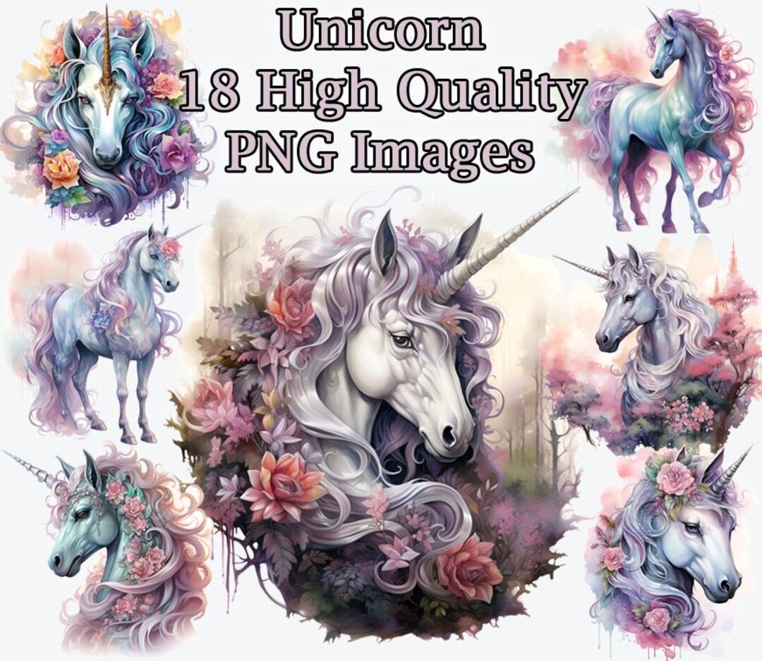 Magical Unicorn Clipart, Fantasy Watercolor PNG Clip Art, Beautiful ...