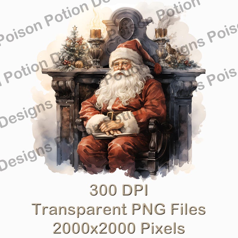 Classic Santa Claus Clipart, Vintage Christmas Watercolor PNG Clip Art ...