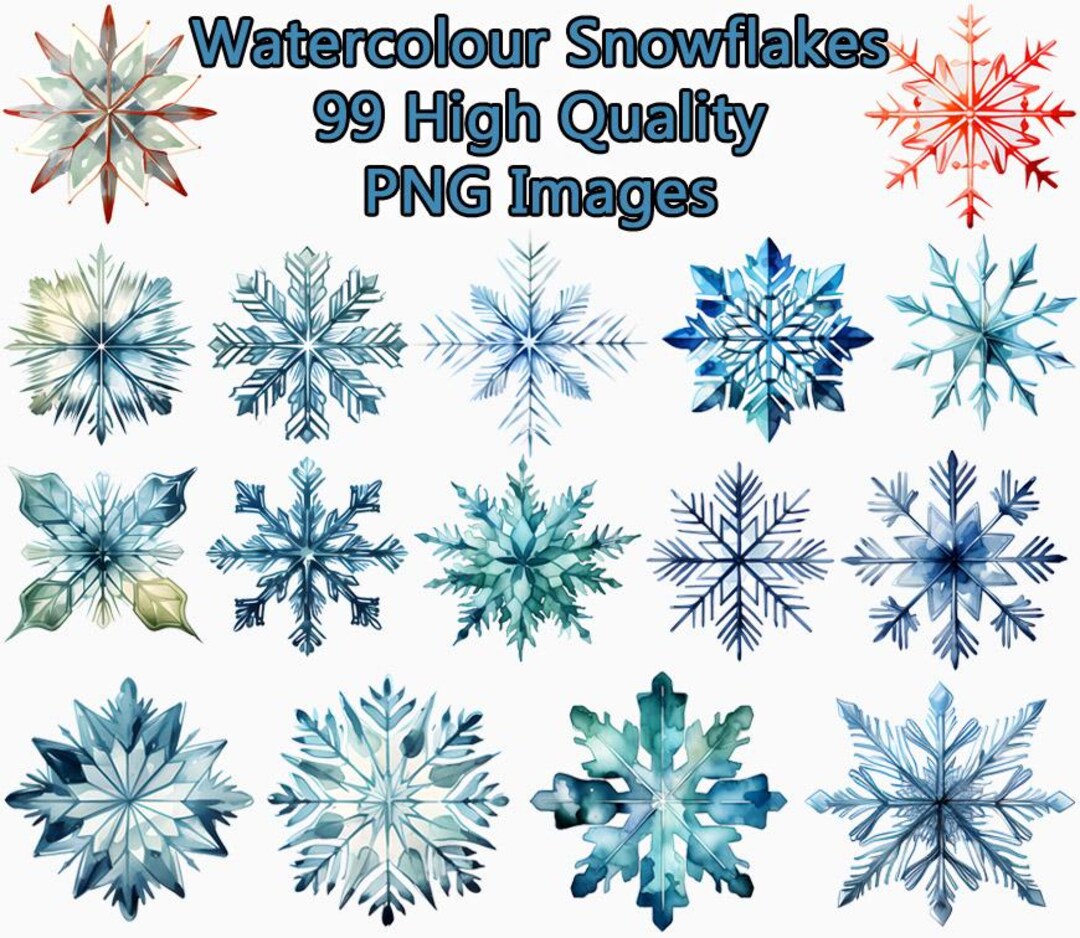 Winter Snowflakes Clipart, Classic Watercolor PNG Clip Art, Commercial ...