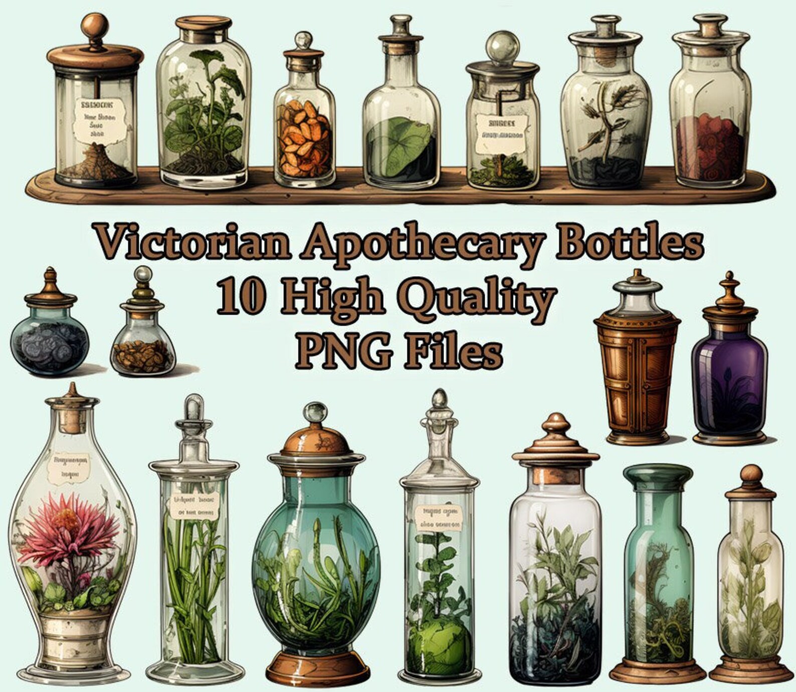 Victorian Apothecary Bottle Clipart, Vintage Watercolor PNG Clip Art ...