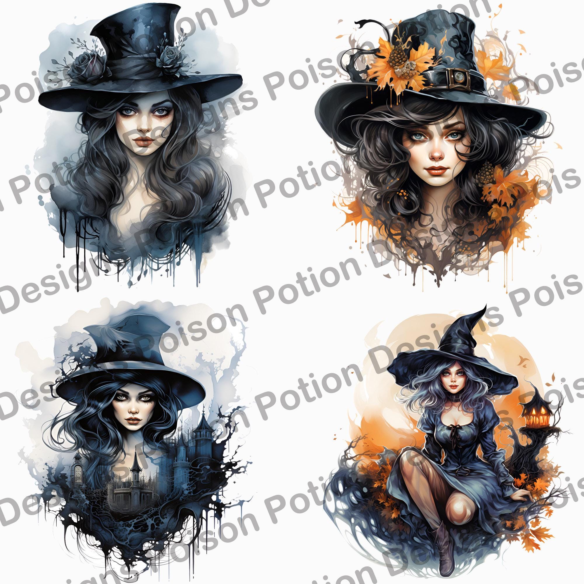 Spooky Season Clipart, Gothic Halloween PNG Clip Art, Witch, Monster ...
