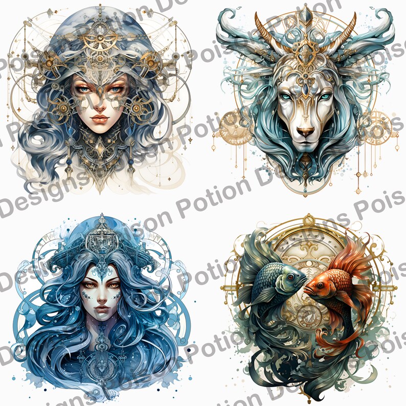 Gothic Zodiac Signs Clipart, Astrology Watercolor PNG Clip Art, Aries ...