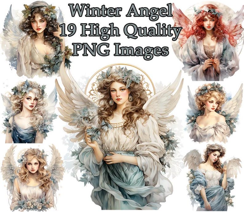 Winter Angel Clipart, Victorian Watercolor PNG Clip Art, Beautiful ...