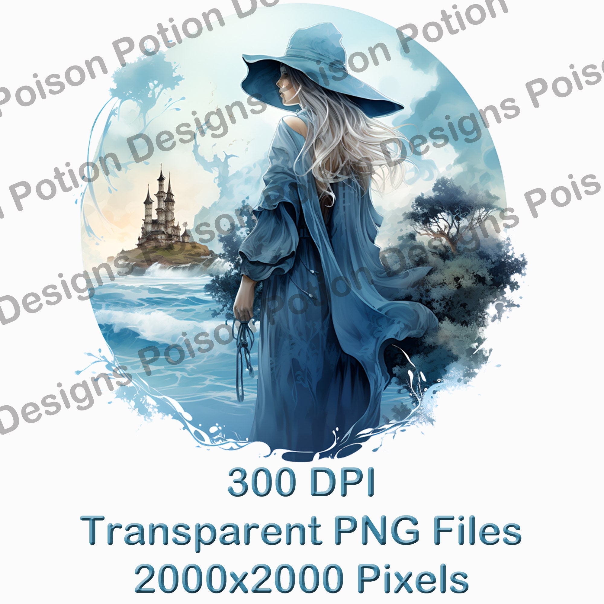 Sea Witch Clipart, Goth Witchy Watercolor PNG Clip Art, Water Witch ...