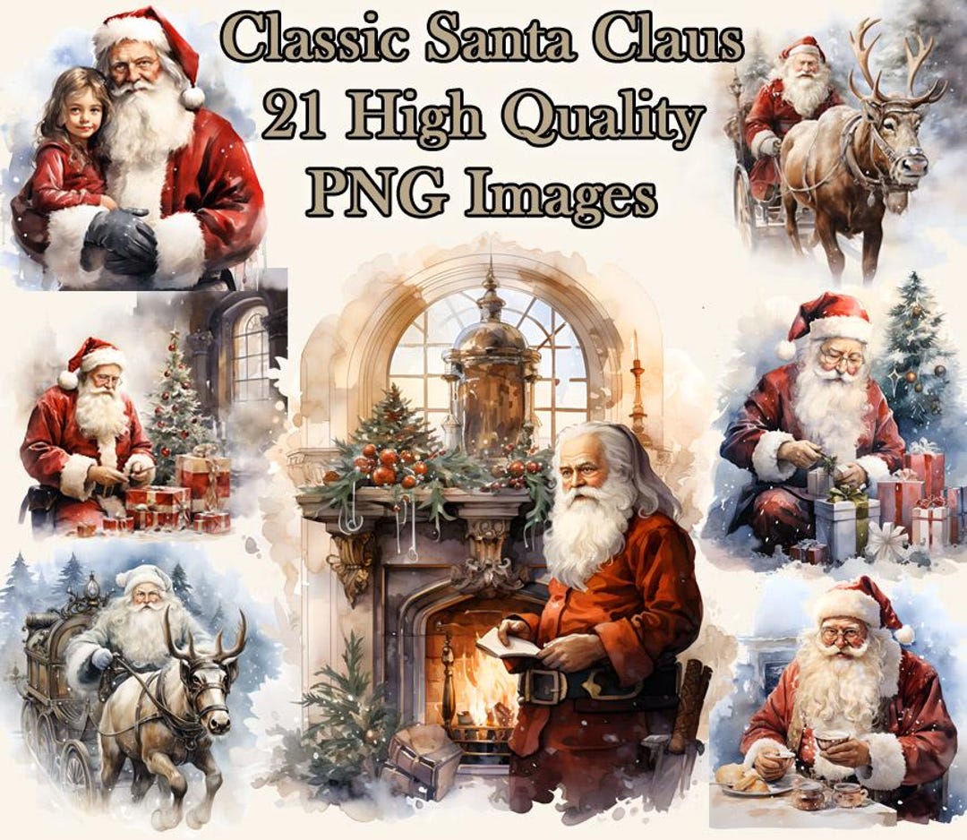 Classic Santa Claus Clipart, Vintage Christmas Watercolor PNG Clip Art ...