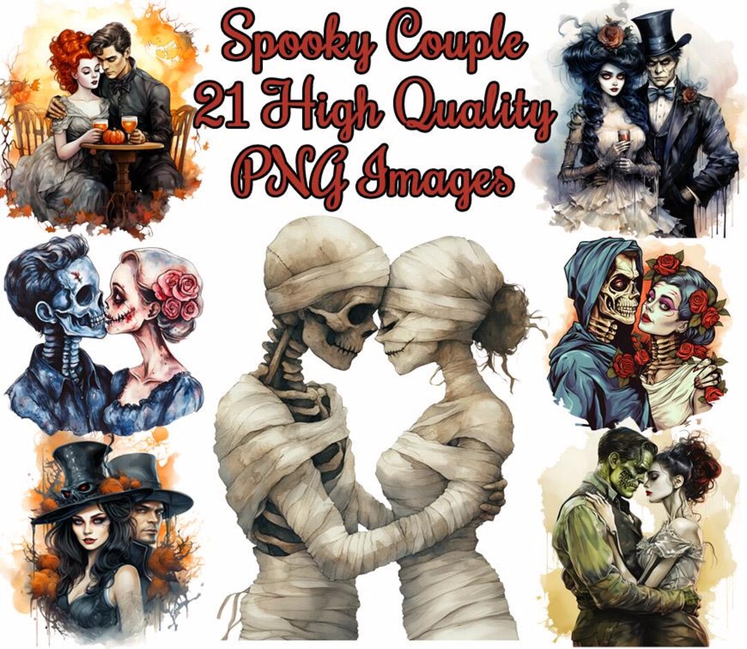Spooky Couple Clipart, Gothic Horror PNG Clip Art, Love, Vampire, Mummy ...
