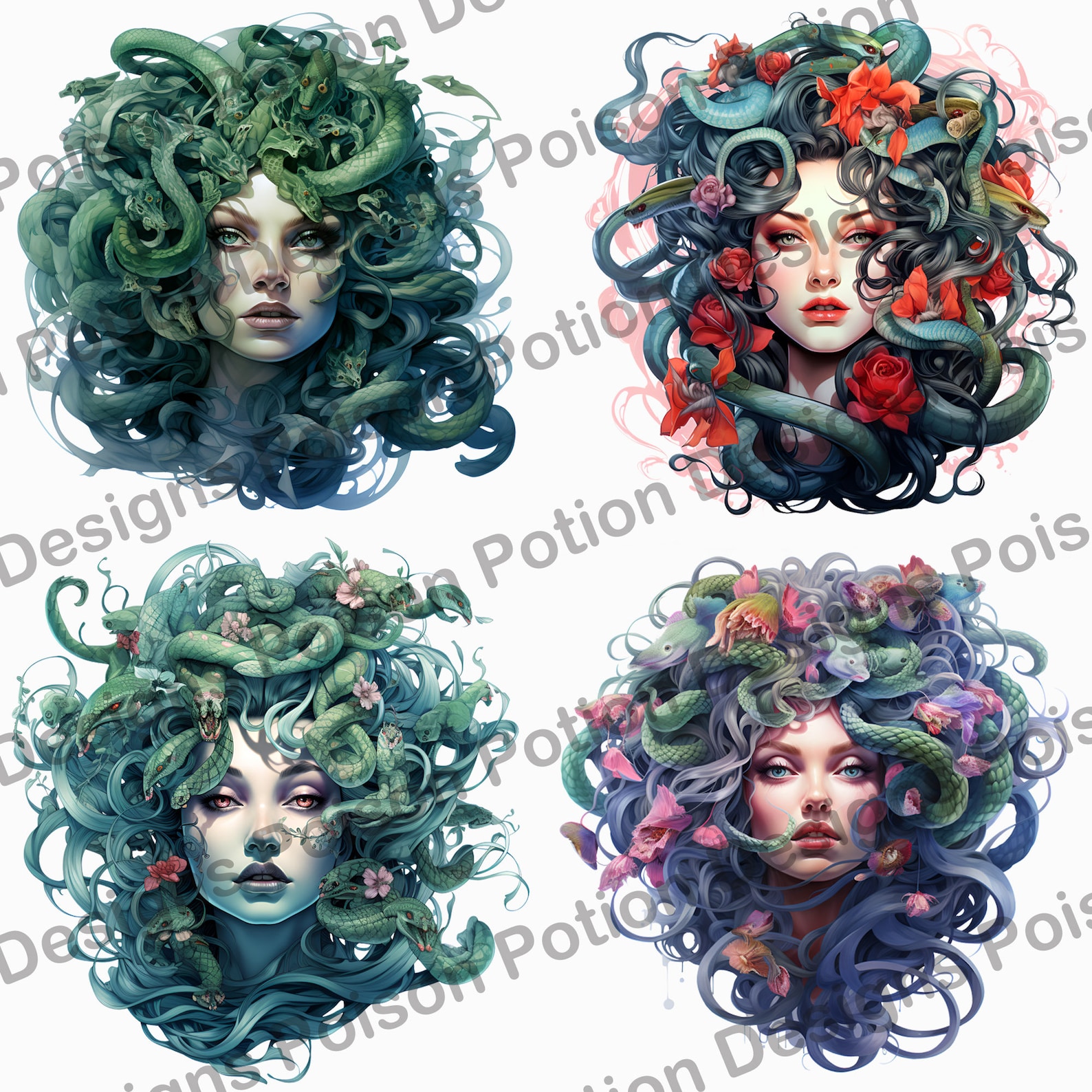 Fantasy Medusa Clipart, Greek Mythology Watercolor PNG Clip Art, Snake ...