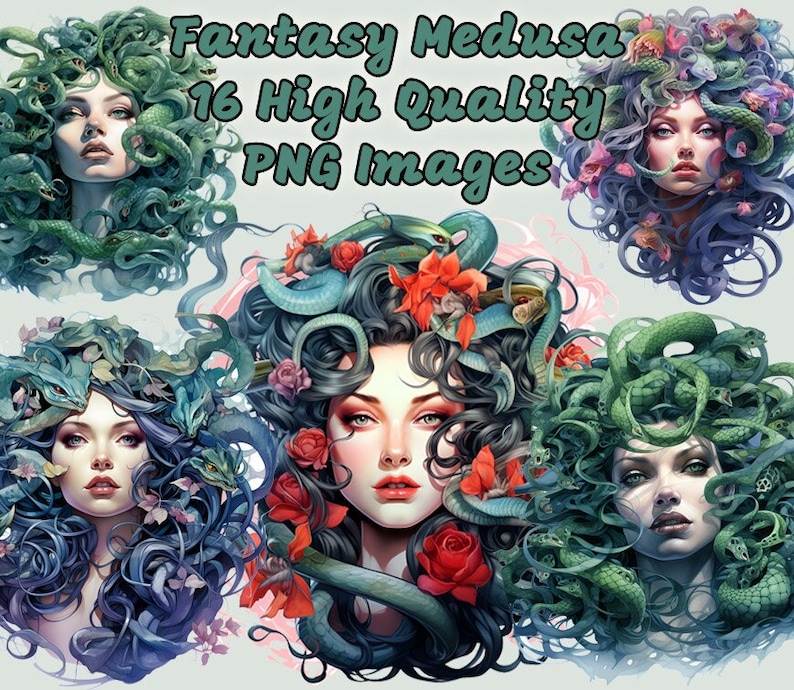 Fantasy Medusa Clipart, Greek Mythology Watercolor PNG Clip Art, Snake ...