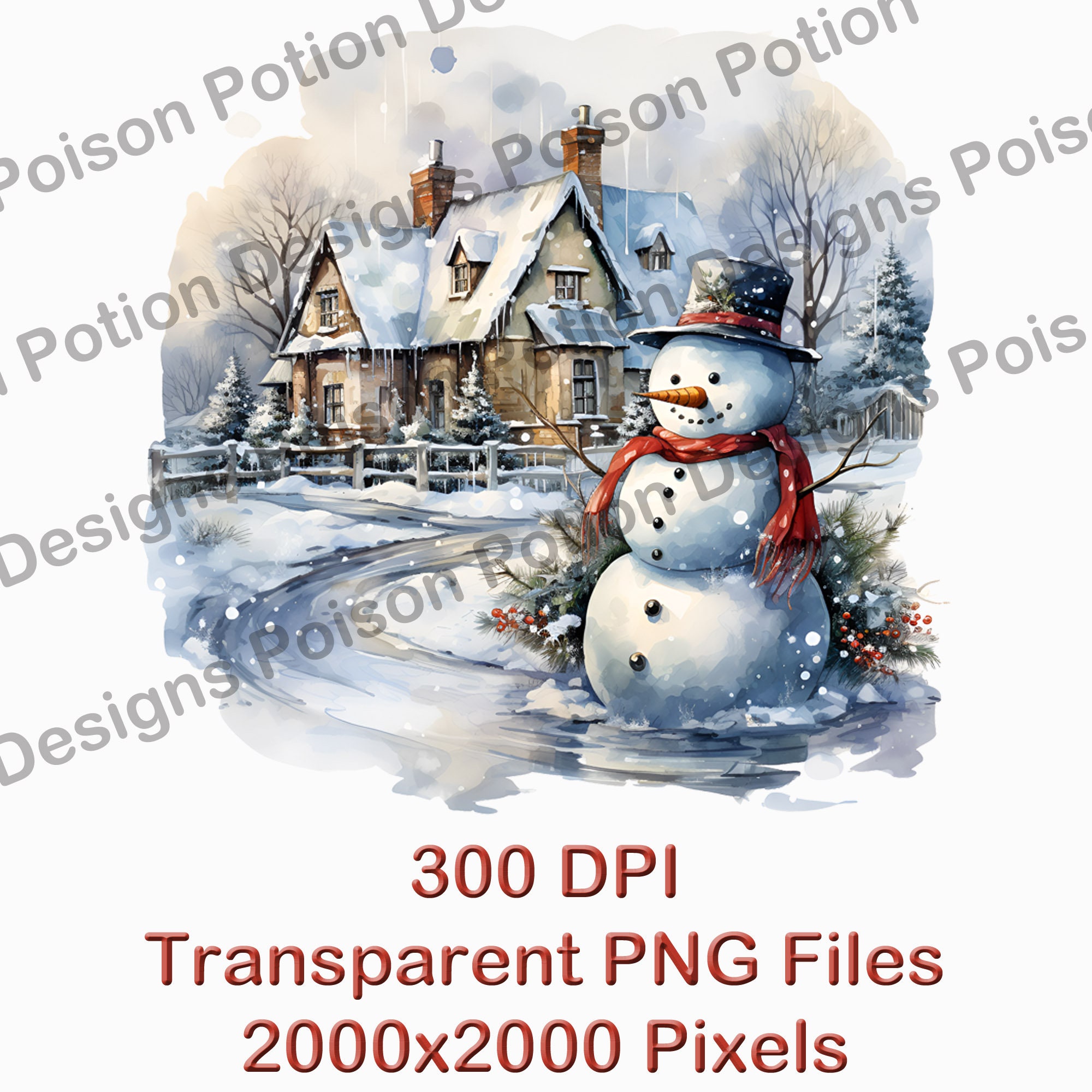 Winter Scenery Snowman Clipart, Classic Holiday Watercolor PNG Clip Art ...