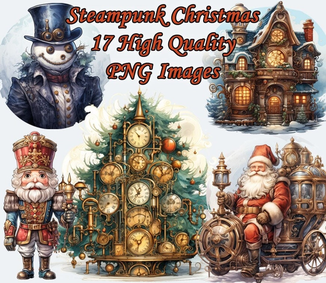 Steampunk Christmas Clipart, Santa Claus Watercolor PNG Clipart ...