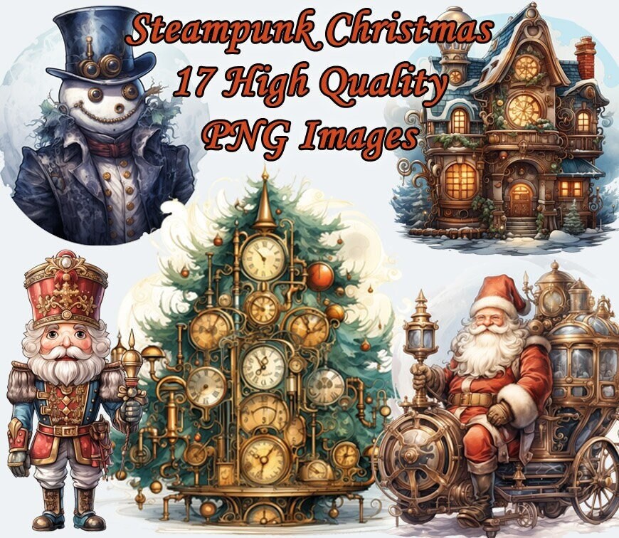 Steampunk Christmas Clipart, Santa Claus Watercolor PNG Clipart ...