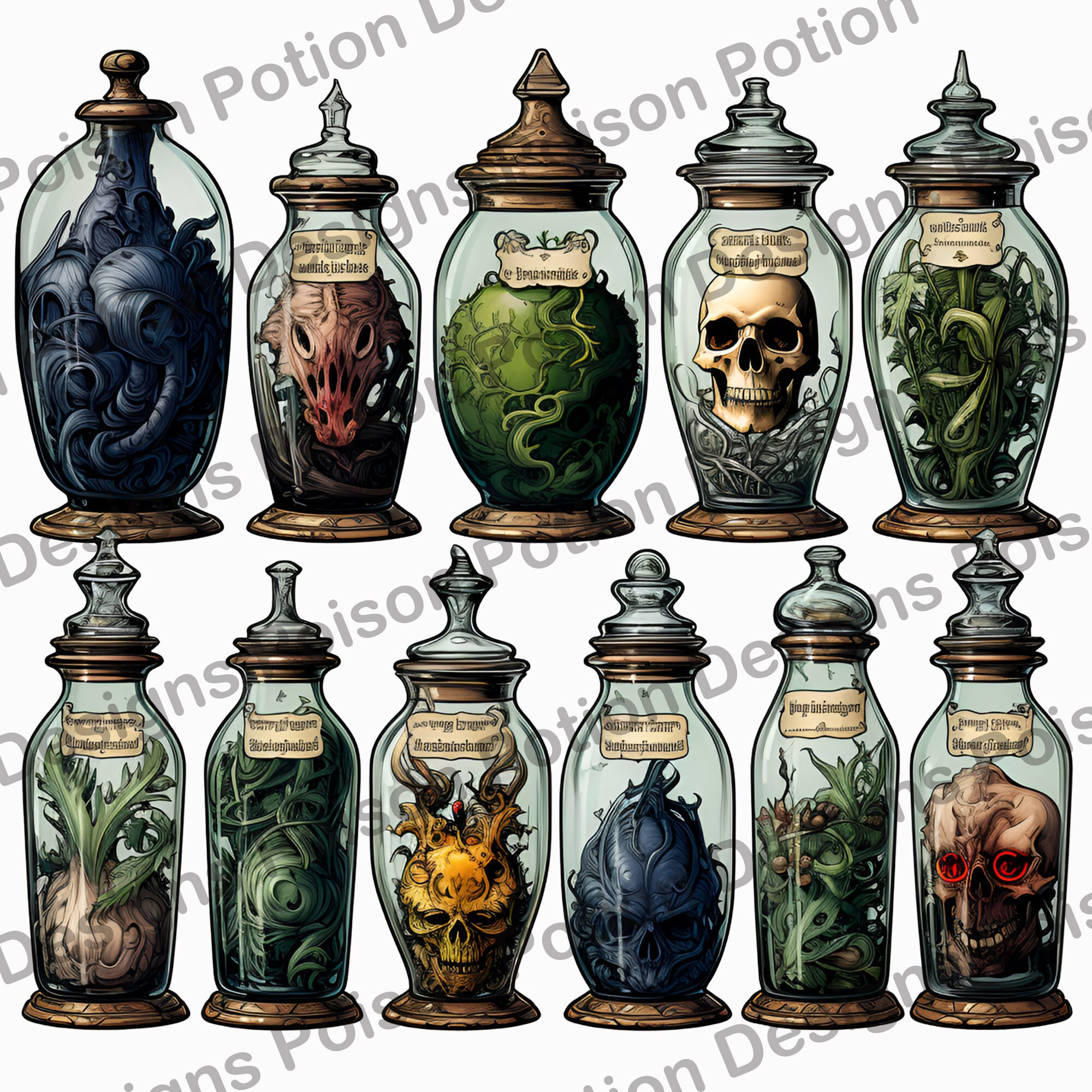 Gothic Apothecary Bottle Clipart, Horror Watercolor PNG Clip Art ...