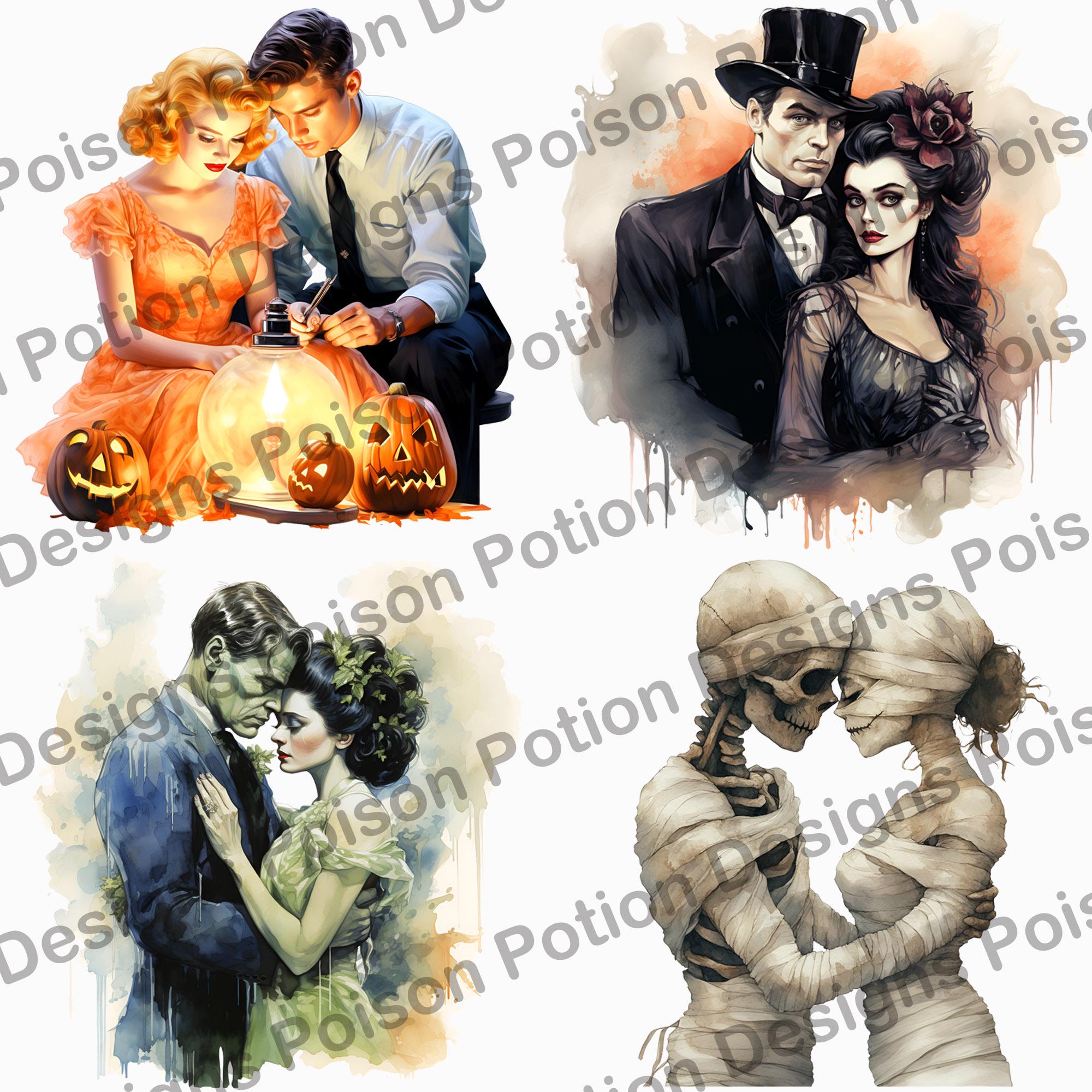 Spooky Couple Clipart, Gothic Horror PNG Clip Art, Love, Vampire, Mummy ...
