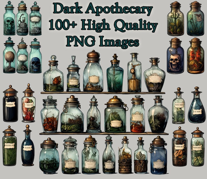 Dark Apothecary Bottle Clipart, Gothic Horror Watercolor PNG Clip Art ...