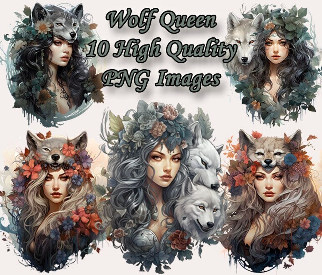Beautiful Wolf Queen Clipart, Fantasy Royalty Watercolor PNG Clip Art ...