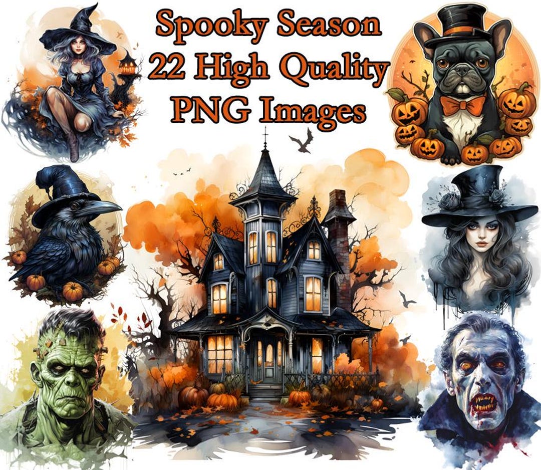 Spooky Season Clipart, Gothic Halloween PNG Clip Art, Witch, Monster ...