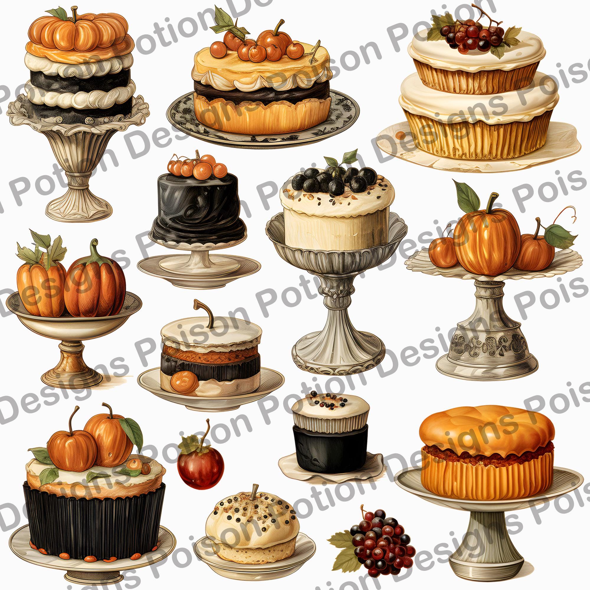 Fall Holiday Sweets Clipart, Retro Food PNG Clip Art, Thanksgiving Cake ...