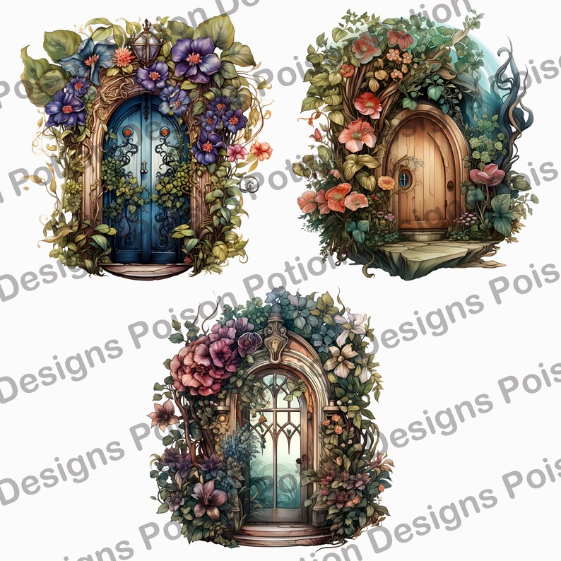 Fairy Door Clipart, Fantasy Watercolor PNG Clipart, Magical Forest Door ...
