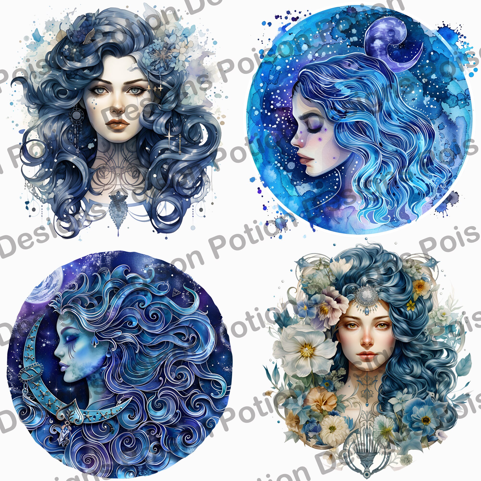 Aquarius Zodiac Clipart, Astrology Watercolor PNG Clip Art, 300 DPI ...