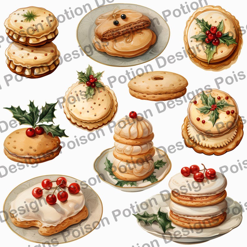 Christmas Cookies Clipart, Winter Holiday PNG Clip Art, Victorian ...