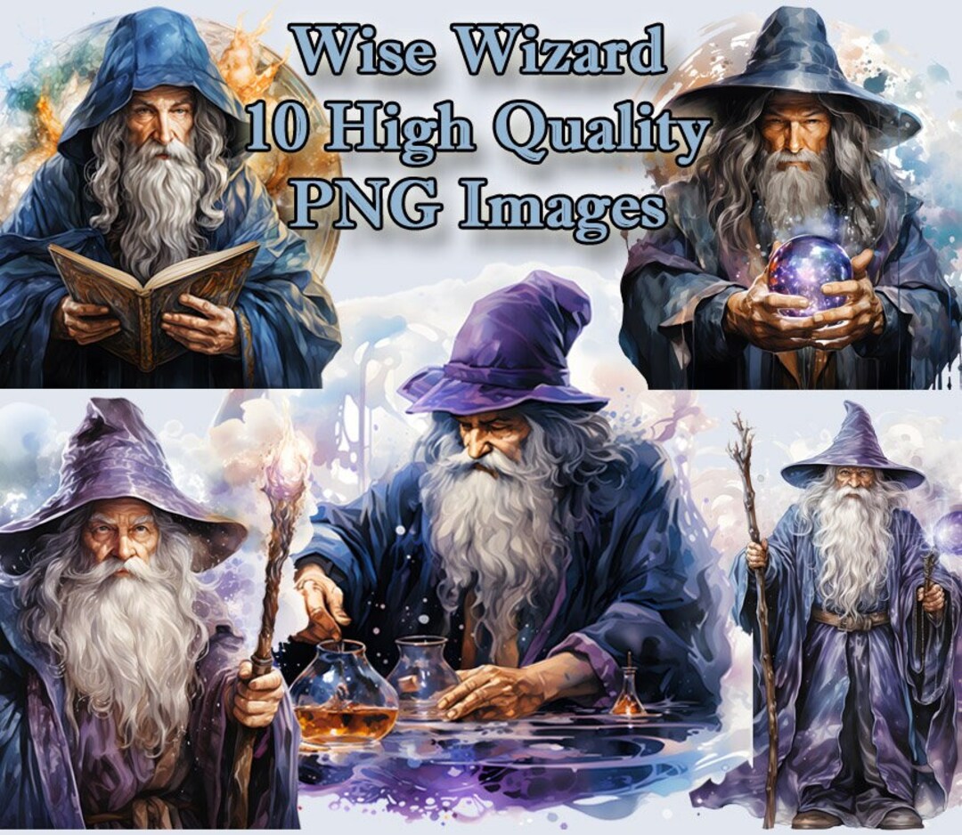 Wise Wizard Magic Clipart, Fantasy Watercolor PNG Clipart, 300 DPI ...